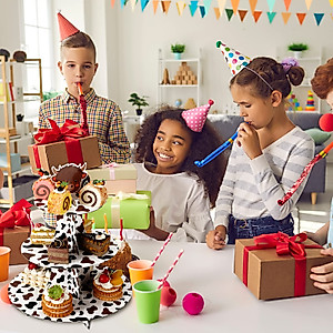 meekoo 2 Set 3 Tier Highland Cow Cardboard Cupcake Stand for 24 Cupcake Cow Print Cupcake Tower Farm Animal Cupcake Holder Cow Print Party Supplies for Cowgirl Cowboy Birthday Baby Shower (Novel)