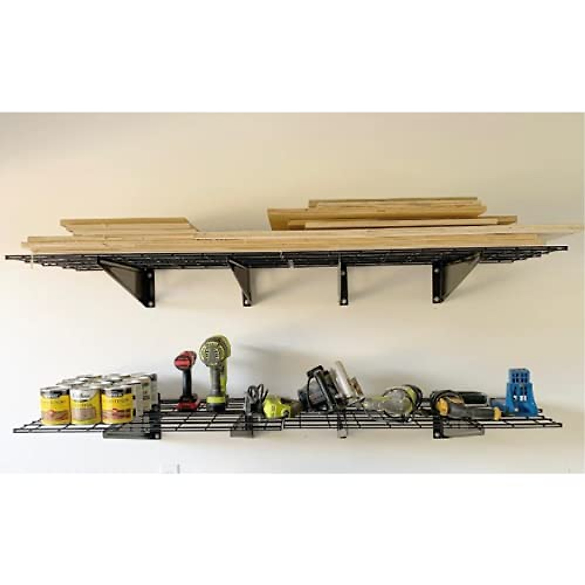 Qualward 2 Pack Garage Metal Shelving 1×4ft 12-inch-by-48-inch Wall Mounted Shelf Garage Storage Rack Heavy Duty, Black