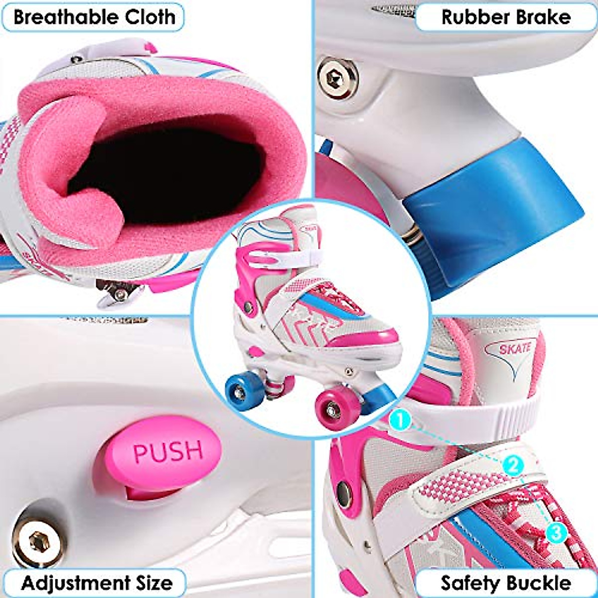 Hikole Kids Roller Skates for Girls and Boys, Toddler Skates with 4 Adjustable Size - Safe and Durable Quad Skates for Beginners,Perfect for Outdoor & Indoor Use