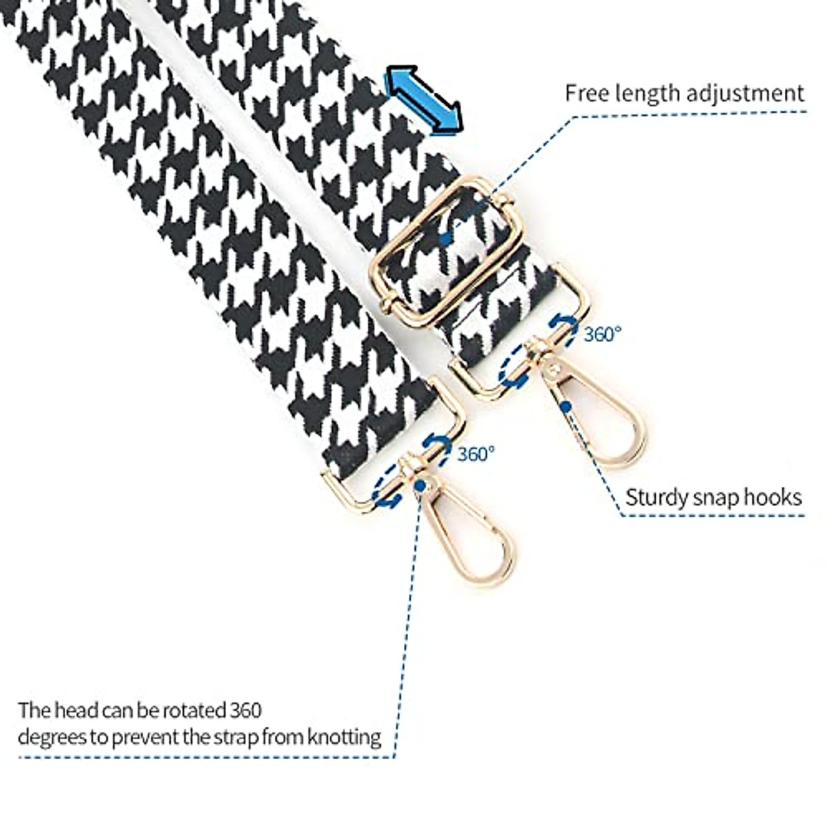 chushui Purse Strap,Replacement Crossbody Shoulder Strap for Handbag (Houndstooth Black and White)