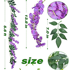 LESHABAYER Artificial Wisteria Garland, Hanging Silk Flower Vines Fake Wisteria String for Wedding Birthday Party Garden Outdoor Decoration (2pc Purple)