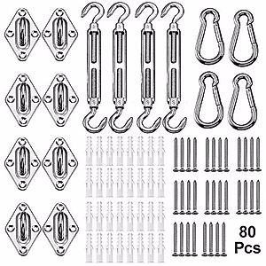 yofit Shade Sail Hardware Kit 5 inch for Triangle Rectangle Sun Shade Sail Installation, 304 Grade Stainless for Garden Outdoors, 80 Pcs (80 pcs)