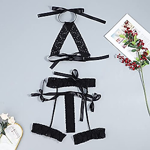 Sexy Lingerie for Women, Bra and Panty Sets Lingerie Women with Garters Women's Mesh Underwear See-Through Halter Three-Piece Suit Strip Club Outfits Lingerie Garter Lace Lengerie (M, 7-Black)