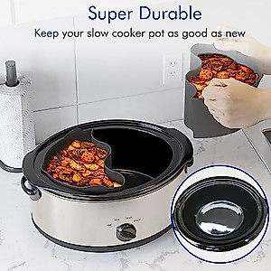 PotDivider Silicone Slow Cooker Liners Insert Fit for 8 QT Oval Crockpot Reusable Two-in-One Slow Cooker Divider - Leakproof and Dishwasher Safe Slow Cooker Accessories