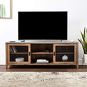 Walker Edison Industrial Farmhouse Sliding Metal Barn Door Wood TV Stand Storage Cabinet for TV's up to 78" Flat Screen Living Room Storage Entertainment Center, 70 Inch, Concrete and Rustic Oak