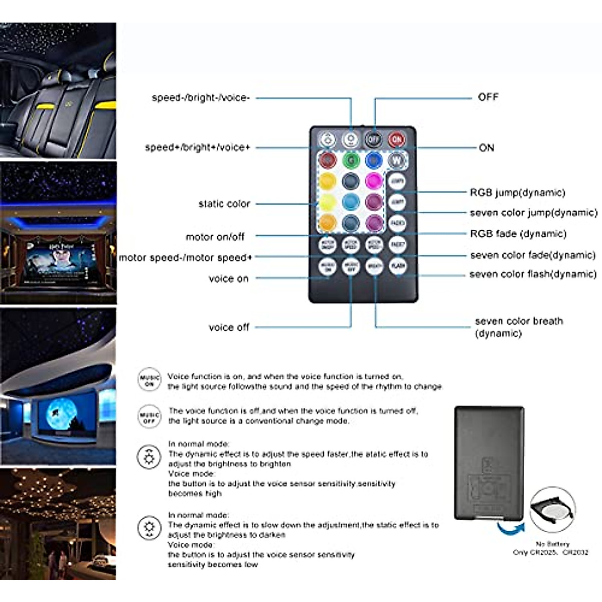 AZIMOM Bluetooth 10W Twinkle RGBW LED Fiber Optic Star Ceiling Lights Kit Mixed 375pcs 9.8ft Strands Music Sound Activated APP Remote Control for Car Indoor Home Interior Star Decoration