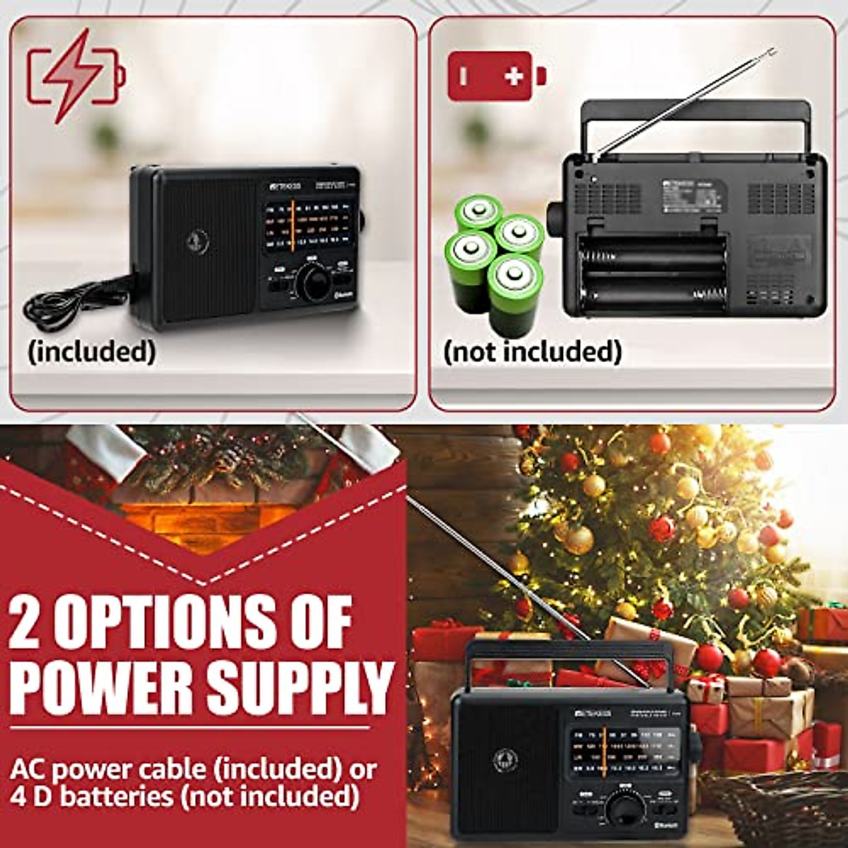 Retekess TR626 Portable AM FM Radio with Bluetooth, Plug in Radio, LW, DSP chip,Powered by AC or D Battery, Short Wave Radios for Garages,Home,Outdoors