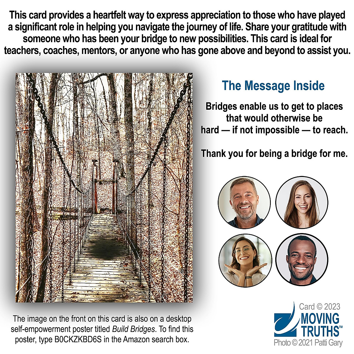 Moving Truths Thank You for Being a Bridge for Me Thank You Card | Teacher Thank You Card | Coach Thank You Card | Mentor Thank You Card | Counselor Thank You Card (4.25 x 5.5 Inches)