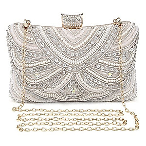 UBORSE Women Evening Clutch Bags Vintage Wedding Purse Beaded Bags Cocktail Party Bridal Prom Handbag for Women（Apricot）