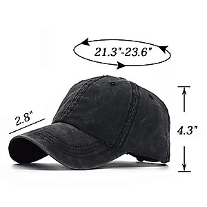 Eohak Ponytail Baseball Hat Distressed Retro Washed Womens Twill Black