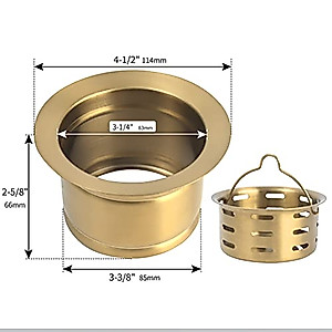 LQS Extended Sink Flange with Deep Basket Strainer, Deep Garbage Disposal Sink Flange for Kitchen Sink, Fit for 3-1/2 Inch Standard Sink Drain Hole, Golden Deep Sink Flange