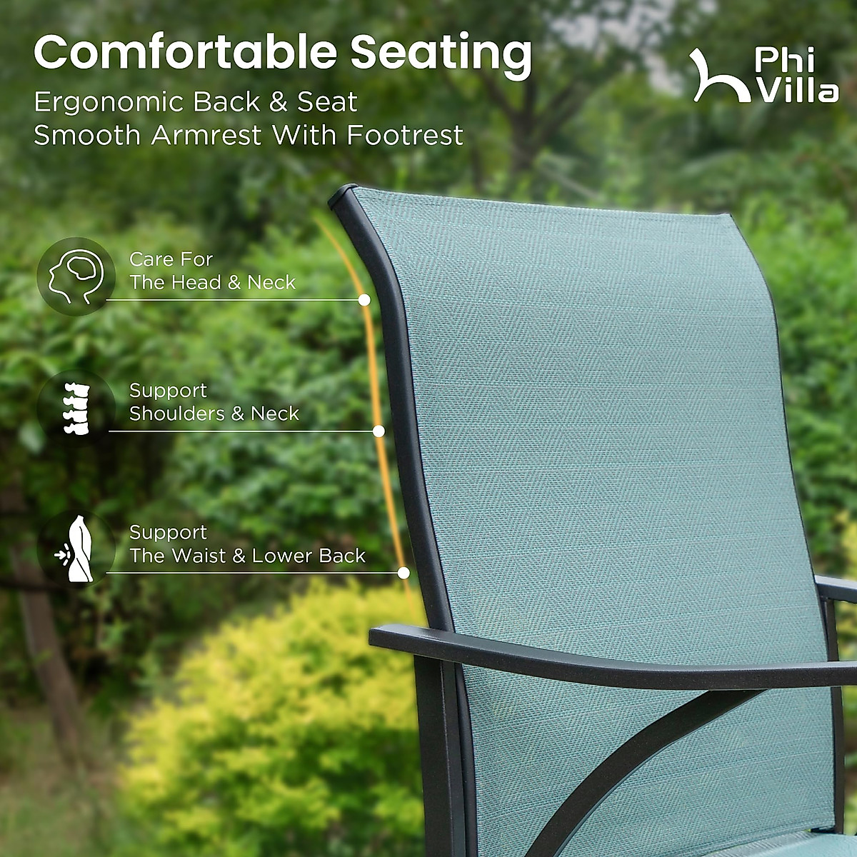 PHI VILLA Outdoor Bar Stools Set of 2, Swivel Patio Bar Stools & Chairs with Armrest, All-Weather High Top Outdoor Bar Chairs for Outside, Porch and Deck