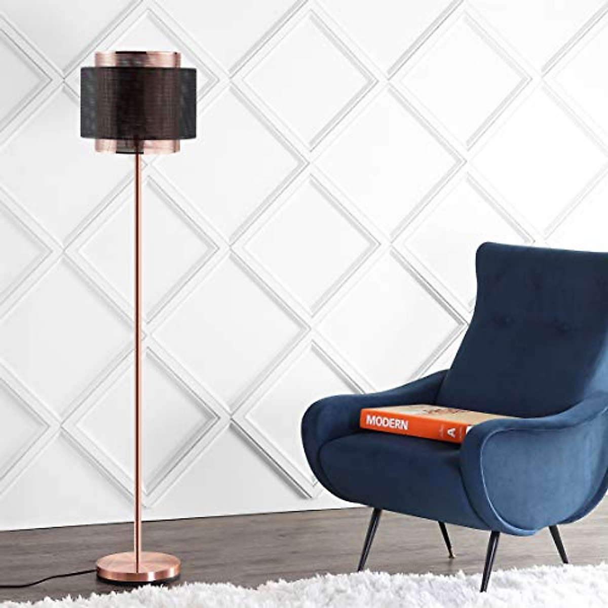 JONATHAN Y JYL6107A Tribeca 60.5" Metal LED Floor Lamp, Contemporary, Modern, Transitional, Office, Living Room, Family Room, Dining Room, Bedroom, Hallway, Foyer, Copper/Black