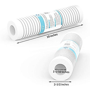 Grooved Sediment Water Filter Cartridge (6 Pack), Membrane Solutions 5 Micron Whole House Water Filter Universal Replacement 10"x2.5" for 10 inch RO Unit, Whole House Under-Sink Filtration System