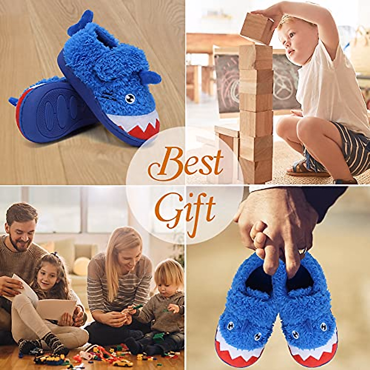 CIOR Toddler Slippers Boys Girls Socks Lightweight Comfort Slip on Kids Indoor Warm Home Shoes U121WTMTDK489.EL-Shark-24.5