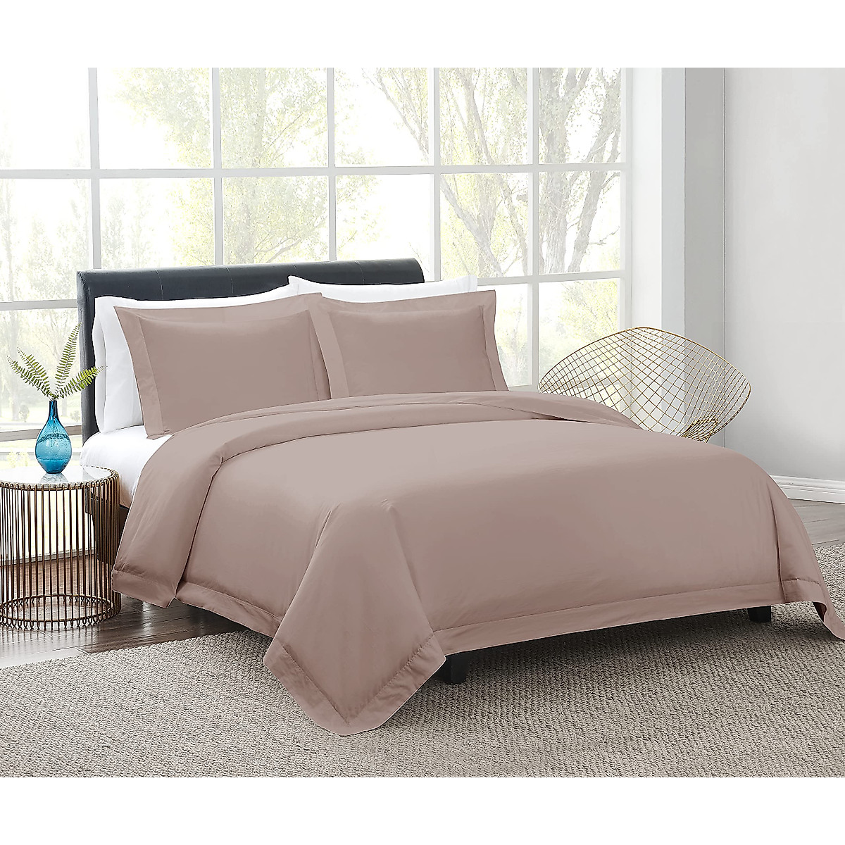 Vince Camuto - 400 TC Full/Queen 3 Piece Duvet and Sham Set - Percale Cotton Collection - Blush