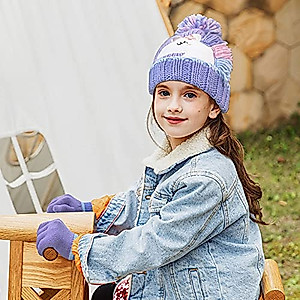 accsa Kids Knit Unicorn Beanie Hat with Gloves Girls Winter Beanie Hat with Pom Pom