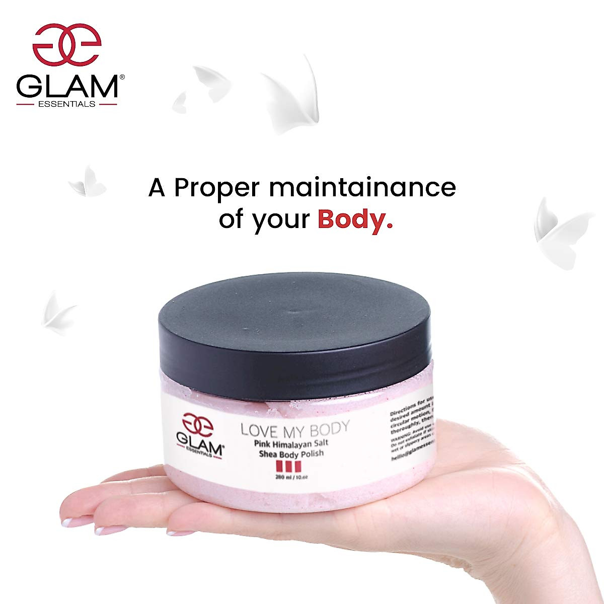 Glam Essentials Pink Himalayan Salt Body Scrub Moisturizing and Exfoliating Scrub For Deep Cleansing, Scars, Scalp Wrinkles, Moisturize Skin & Body For Women & Men - 300ml / 10 Oz