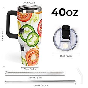 Sliced ​​Pepper Tomato Onion 40oz Water Bottle Double Wall Insulated Tumbler with Handle Leakproof Travel Mug Black-style