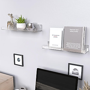 Hmdivor 4 Pack 15'' Clear Acrylic Shelves for Wall Mounted Display Ledge Storage Racks, Acrylic Floating Wall Shelves for Kids Book Shelves, Living Room, Bathroom, Bedroom, Kitchen