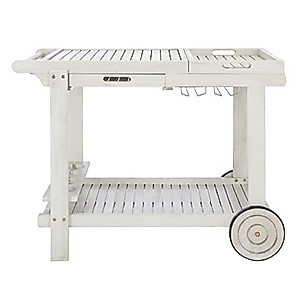 SAFAVIEH Outdoor Collection Orland White Washed Acacia Wood Slatted Tea Trolley