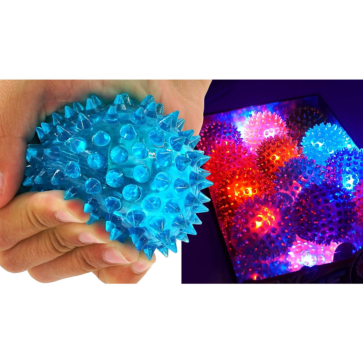 JA-RU Light Up Rubber Spike Ball (Pack of 4 Balls) with Flashing Lights | Bouncy Stress Ball | Great Fidget Ball Toy for Kids | Bulk Bouncing Sensory Balls | Plus 1 Bouncy Ball. #695-4p