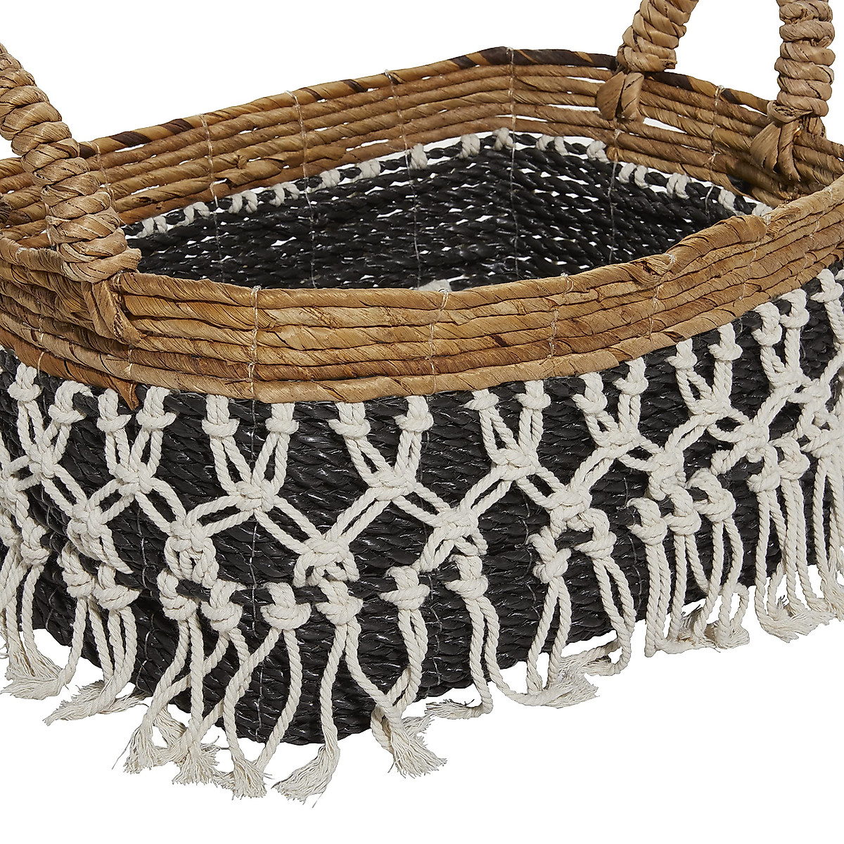Deco 79 Bohemian Banana Leaf Storage Basket, Set of 3 23", 22", 18"W, Black