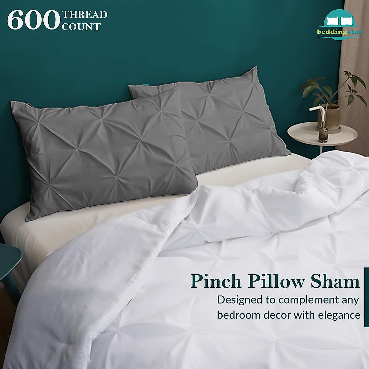 King Pillow Shams Set of 2 Pinch Pleated Dark Grey Pillow Shams King 20X36 Pinch Pillow Covers 100% Egyptian Cotton 600 Thread Count Hotel Class Bedding King Size Decorative Pinch Pillow Shams Set