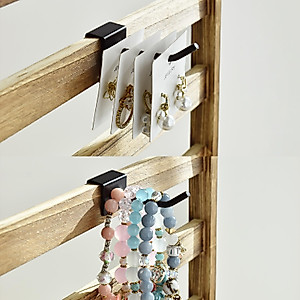 Ikee Design Wooden Rotating Jewelry Display Stand Tower With 30 Removable Hooks,Spinning Earring Card Storage Display Holder Stand for Store,Showcase,Tradeshow and Home,Oak Color