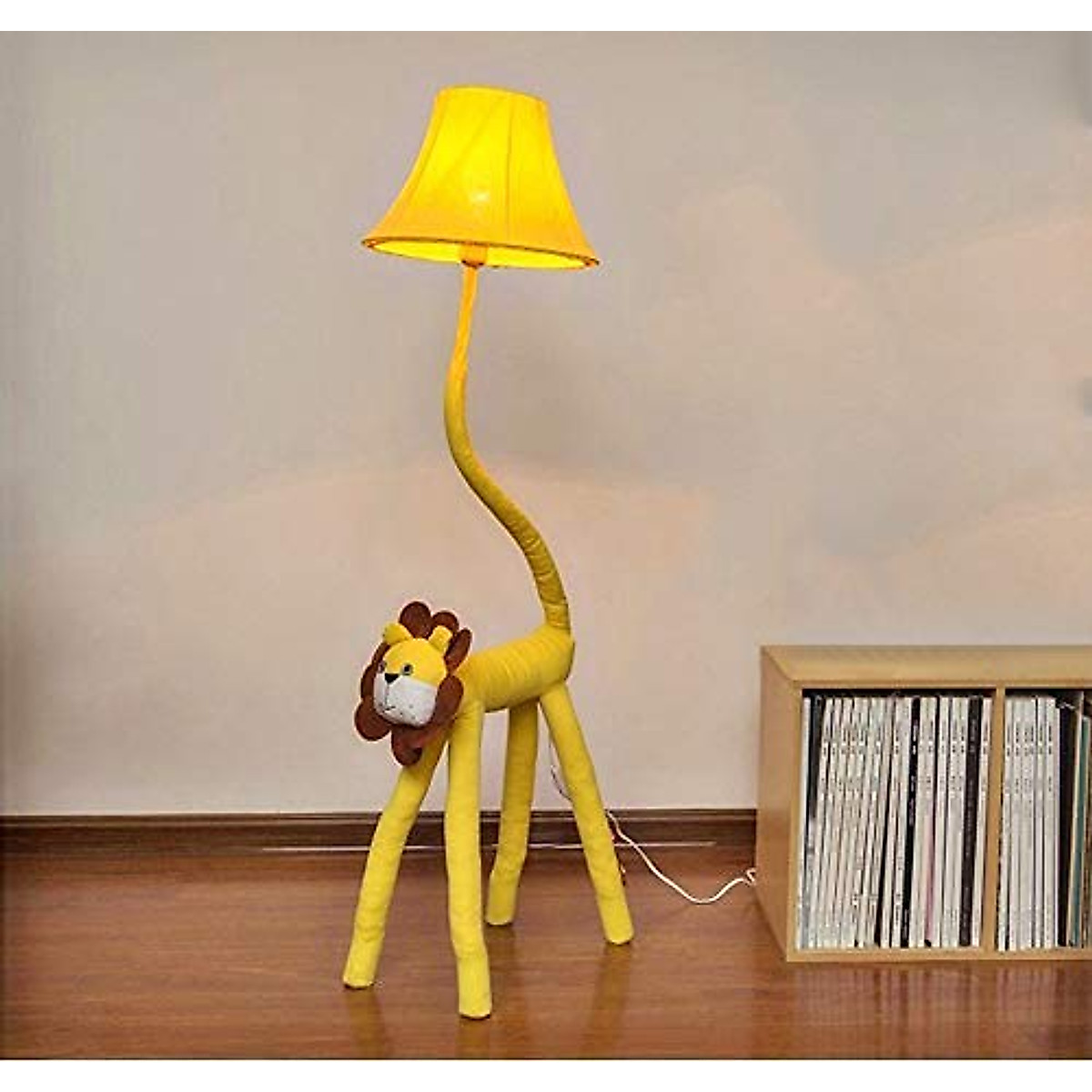 LITFAD Dimmable Floor Lamp Cartoon Lion Design 51" Tall Standing Light Modern Floor Light with Fabric Shade for Kids Room / Bedroom,Yellow