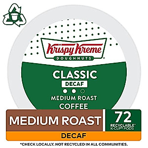 Krispy Kreme Classic Decaf, Single-Serve Keurig K-Cup Pods, Medium Roast Coffee Pods, 12 Count (Pack of 6)