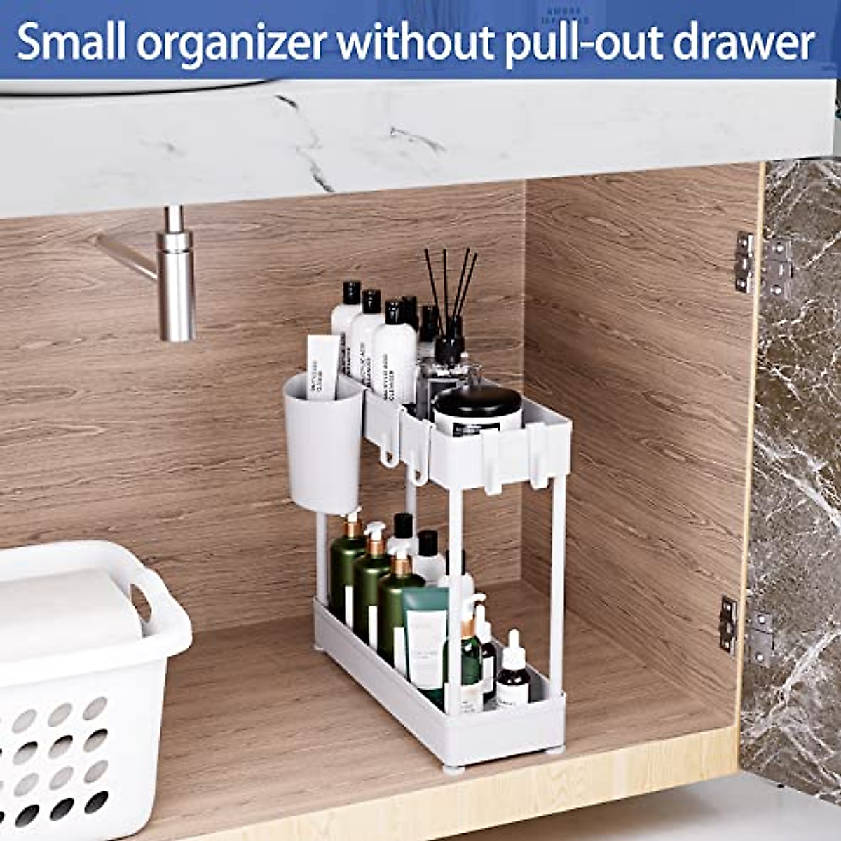 3 Pack Puricon Under Sink Organizer Pull Out Under Sink Storage, 2 Tier Multi-Purpose Sliding Under the Sink Organizer Bathroom Kitchen Sink Organizer Under Cabinet Shelf for Cleaning Supplies -White