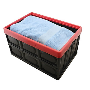 Dependable Industries inc. Essentials Collapsible Storage Box Foldable Utility Bin with Lid for Home Storage Office Auto Trunk Organization - Black with Red - 100's of Uses
