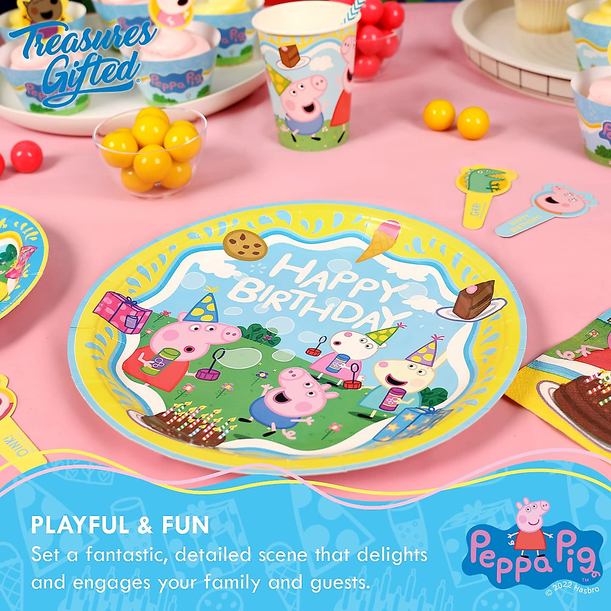 Treasures Gifted Officially Licensed Peppa Pig Birthday Party Supplies - Serves 24 Guests - Dinnerware Starter Set - Peppa Pig Party Supplies Including Peppa Pig Plates & Peppa Pig Napkins