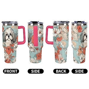 Shih Tzu 40 Oz Car Cup Stainless Steel Travel Mug Leak-Proof Insulated Tumbler with Handle Light Rose Red-style