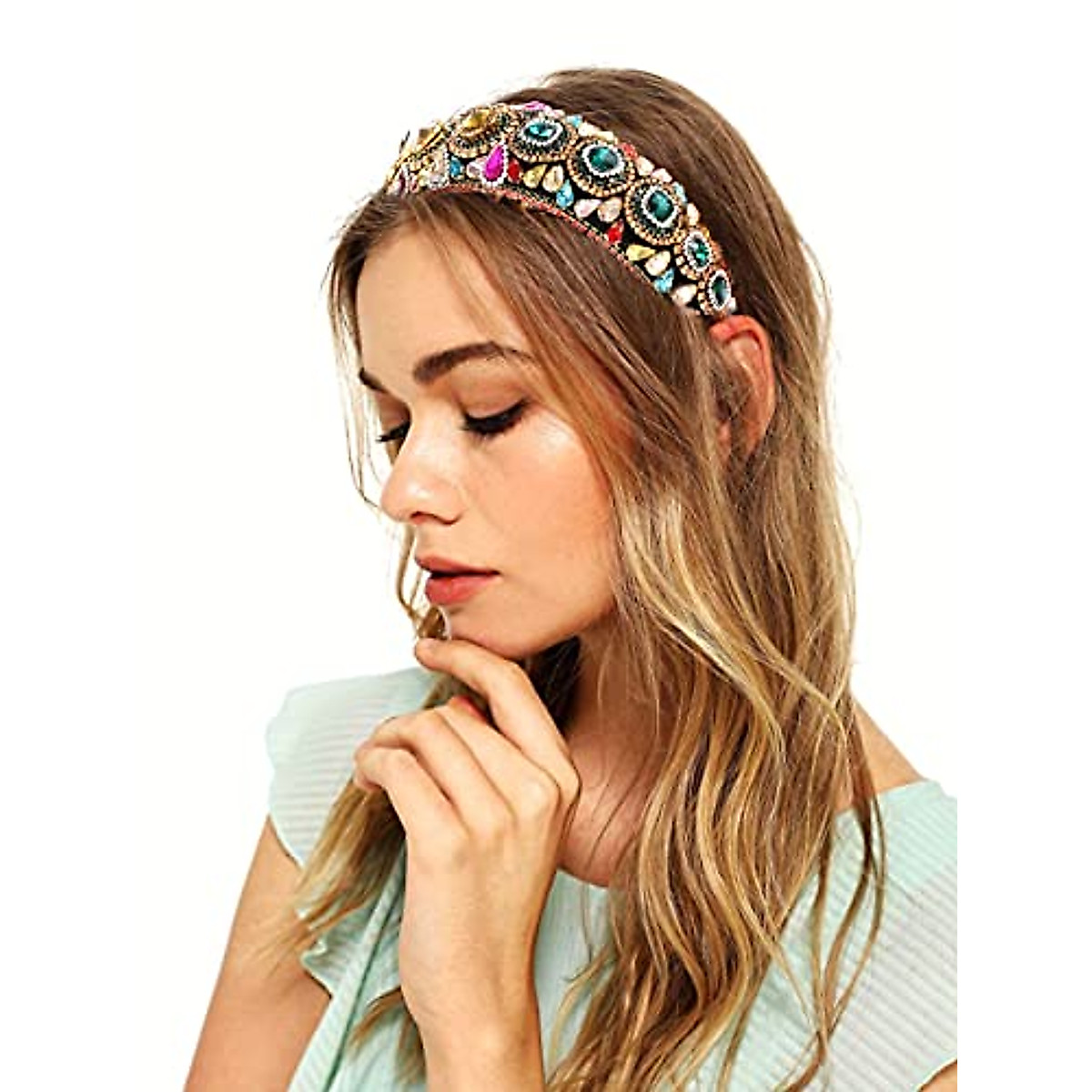 Rhinestone Padded Headband Baroque Crystal Embellished Hairbands Colorful Beaded Headbands Fashion Bejewelled HairHoop Accessory for Women Girls
