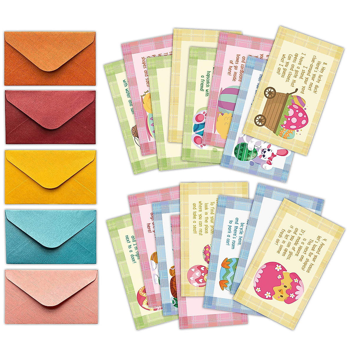 HEZNZXQ Easter Treasure Hunt Clues Game Cards, Bunny Scavenger Hunt Card Game(20 Cards with Envelopes), Indoor Ourdoor Party Games Supplies Activities for Adults (A03)