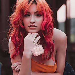 MOLOVA Bling Case for Airpods 1&2 Case,Hard Cover Glitter Rose Gold Luxury Leather with Gold-Plated Frame Shock Proof Cover with Keychain（Rose Gold）