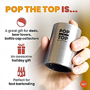 Pop-the-Top Beer Bottle Opener (Stainless): Automatic Bottle Cap Opener, Push Down Pop Off Bar Tool, Soda and Beer Cap Remover, Cool & Fun Gadget