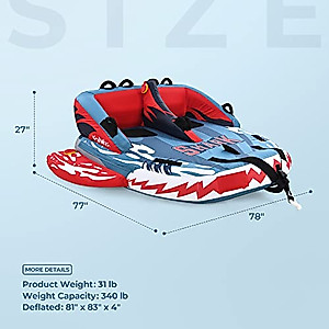 Valwix 2 Person Towable Tube for Boating with Front & Rear Tow Points, 2-Rider Inflatable Boat Raft with Full Nylon Cover for Youth Adult Watersports