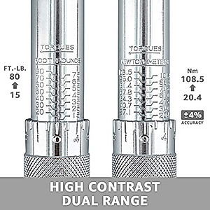 Amazon Basics 3/8-Inch Drive Click Torque Wrench - 15-80 ft.-lb, 20.4-108.5 Nm
