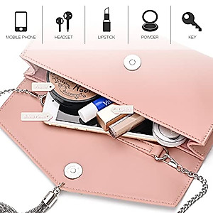 GM LIKKIE Clutch Purse for Women, Envelope Evening Clutch Handbag, Crossbody Foldover PU Leather Shoulder Bag (Pink)