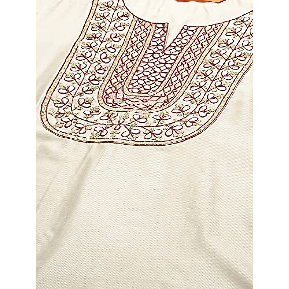 INDO ERA Indian Women's Off White Viscose Embroidered Calf Length Straight Kurta Pant With Dupatta Set