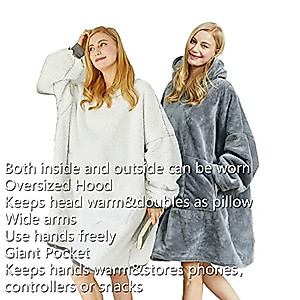 NapCure Blanket Hoodie Sweatshirt, Wearable Sherpa Fleece Oversized TV-Blanket (Dark Grey, Standard Size)