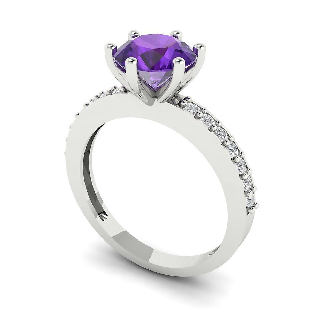 Clara Pucci 1.96 ct Round Cut Solitaire Natural Amethyst gemstone Designer Anniversary Bridal accent Engagement Ring 14k White Gold 3.5