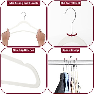 LDC LUX DECOR COLLECTION White Velvet Hangers 30 Pack - Premium Non Slip Clothes Felt Hanger for Coat, Pants, Suits, Shirts - Heavy Duty Space Saving 360 Rotatable Hook Hangars - White