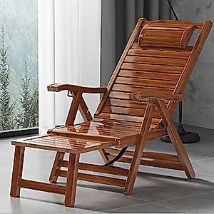 Lounge Chair, Foldable Wooden Rocking Chairs Sun Lounger Chairs & Recliners Outdoor Folding Rocker Made of Bamboo, with Armrest Pillow, Portable Deck Recliner (Color : Brown, Size : Rocking Chair)