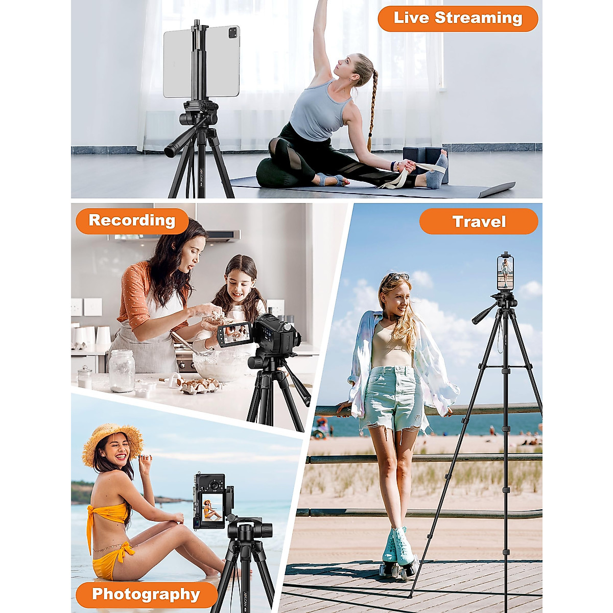 JOILCAN Phone Tripod Stand, 68" Tripod for iPad iPhone Tablet with Remote Universal Holder Carry Bag, Travel Aluminum Tripod for Video Recording Photos Vlogging Compatible with iPad Pro iPhone Camera