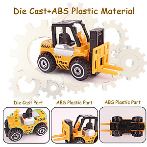 ZOHUMI Construction Toys Sets, 5 Pieces Mini Vehicles, Including Truck Forklift Bulldozer Road Roller Excavator Dump Truck Tractor,Free-Wheeling Cars for Children