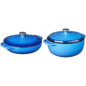 Lodge Enameled Cast Iron Covered Casserole, 3.6-Quart, Caribbean Blue, Oval casserole & EC7D33 Enameled Cast Iron Dutch Oven, 7.5-Quart, Caribbean Blue